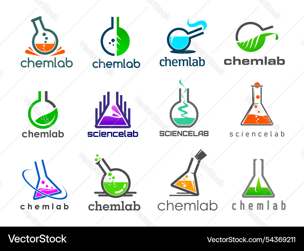 Science lab icons laboratory flasks and tubes Vector Image