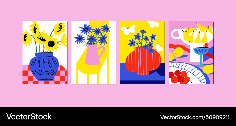 Set of botanical posters with different flowers Vector Image