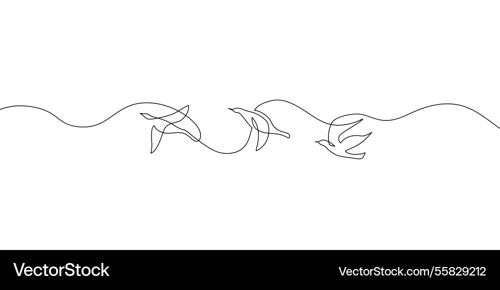 Abstract flying birds continuous line drawing Vector Image