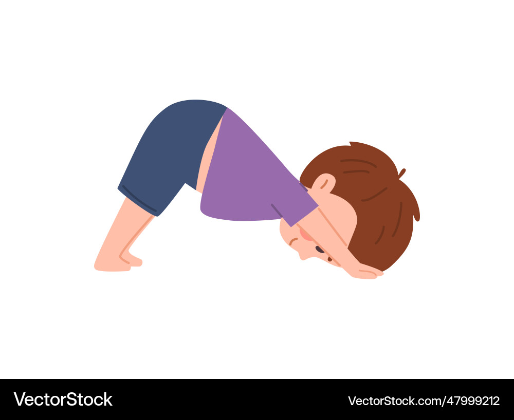 Cute boy doing downward facing dog yoga pose Vector Image