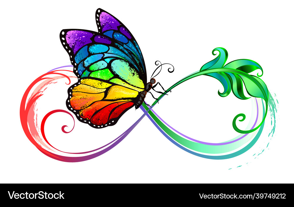 Infinity with seated rainbow butterfly Royalty Free Vector