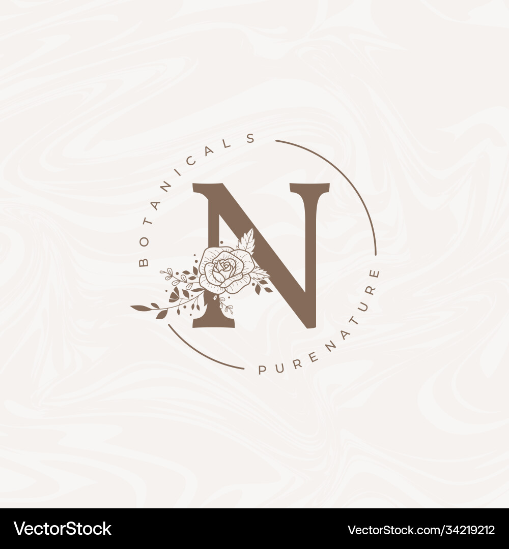 Letter n botanical flowers initial wedding Vector Image