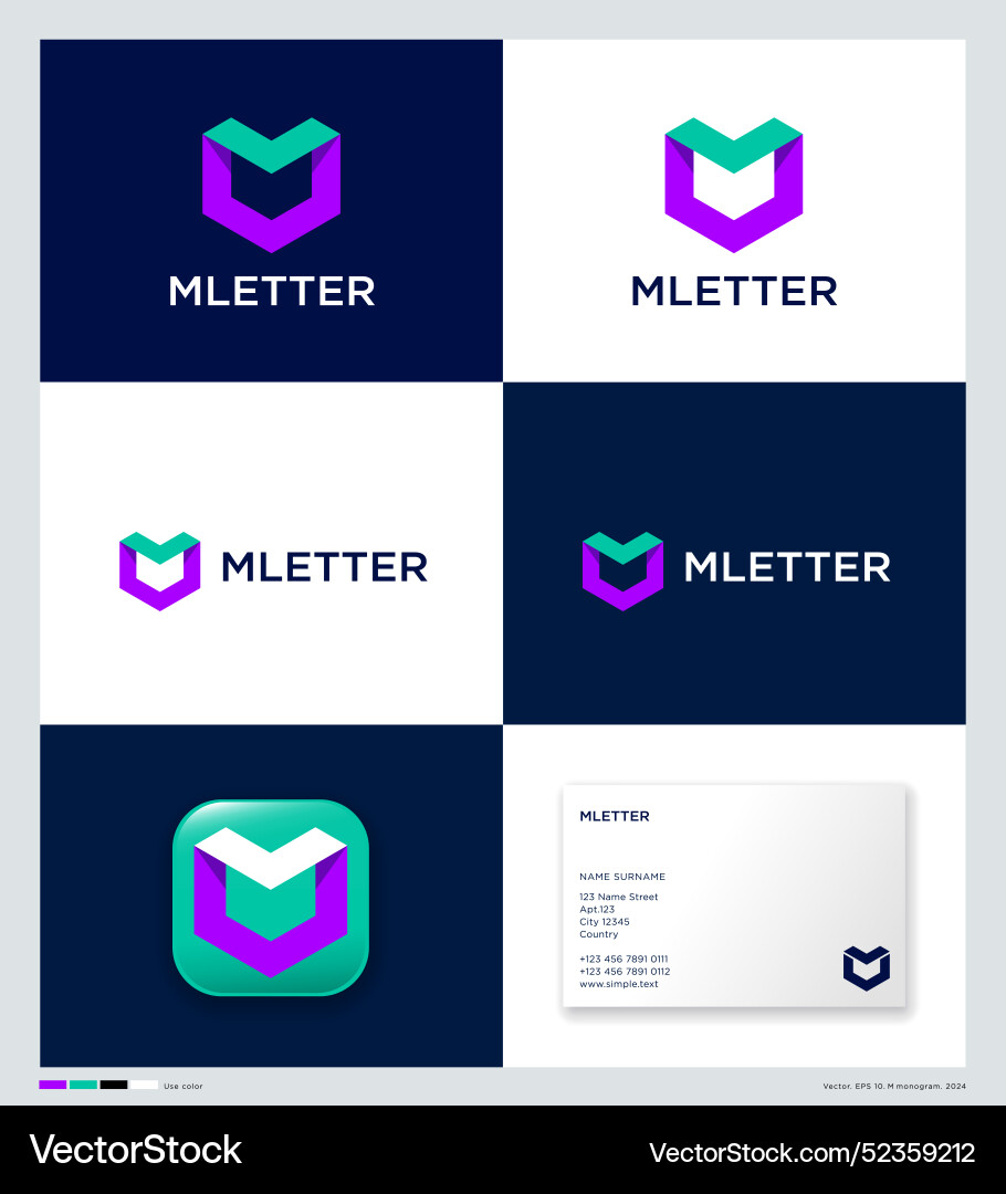 M monogram letter two color paper strip Royalty Free Vector