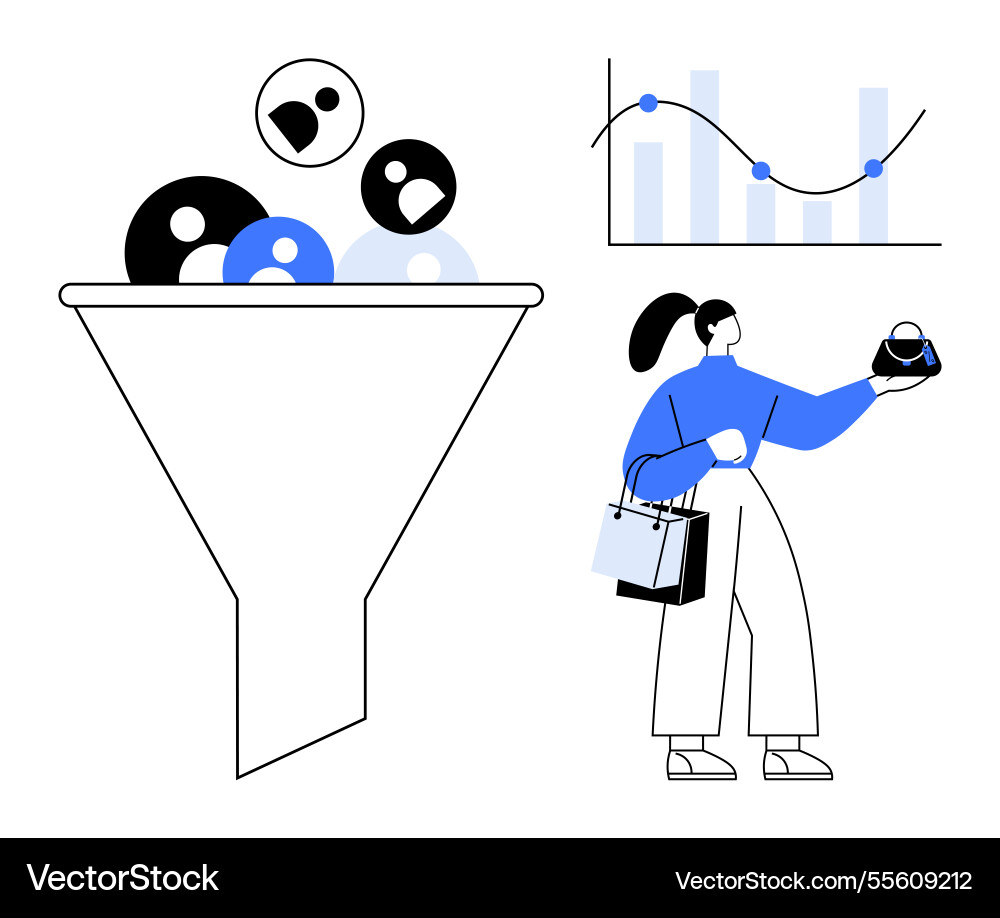 Marketing funnel with consumer persona analytics Vector Image
