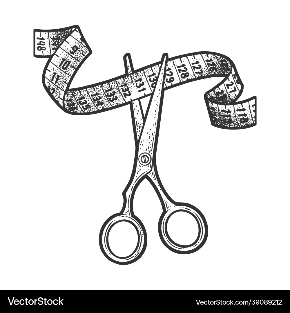 Scissors cut measure tape sketch Royalty Free Vector Image