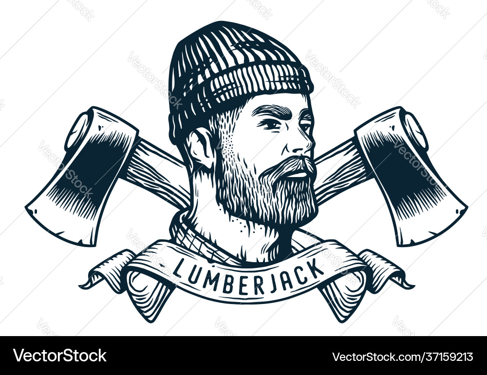 Bearded lumberjack with axe axeman handyman logo Vector Image