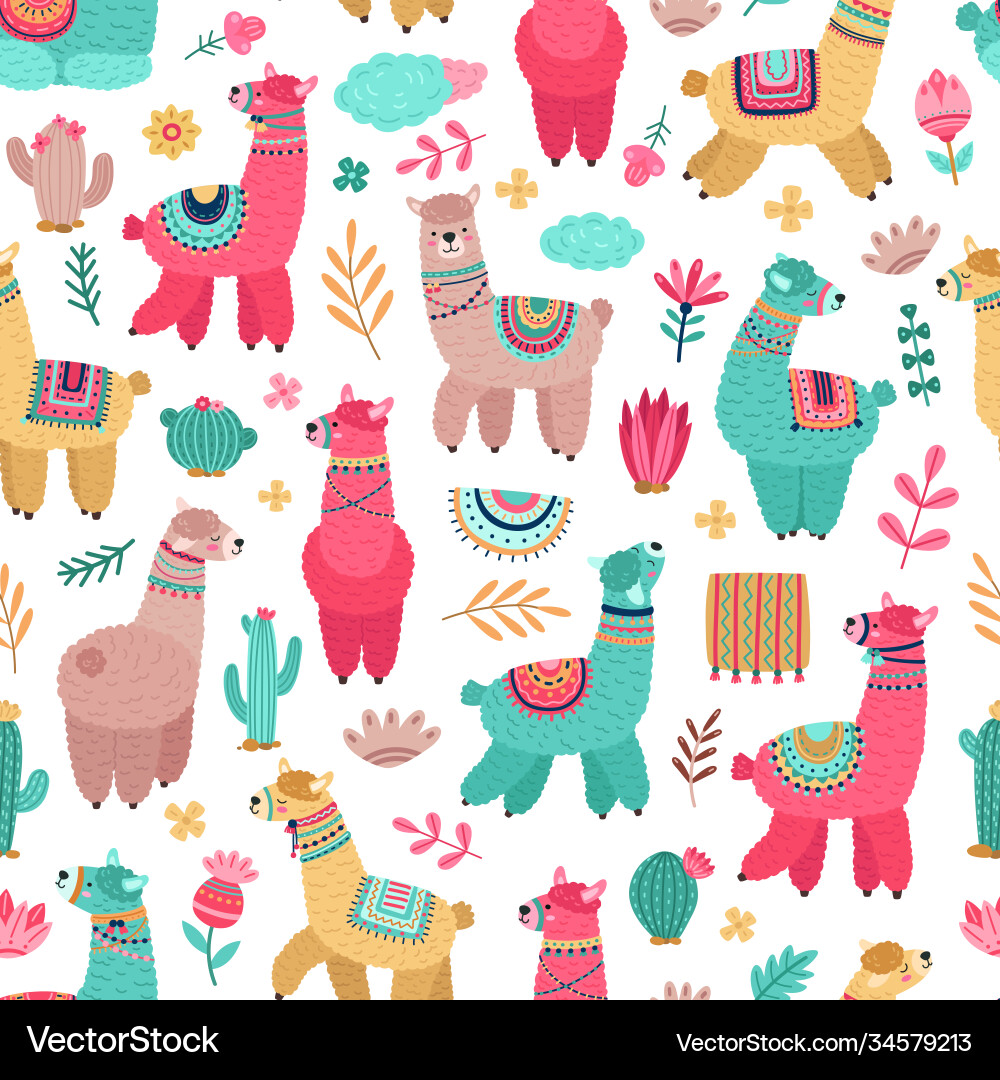 Cute Llama Pattern - Pastel Colors Royalty Free Vector Image