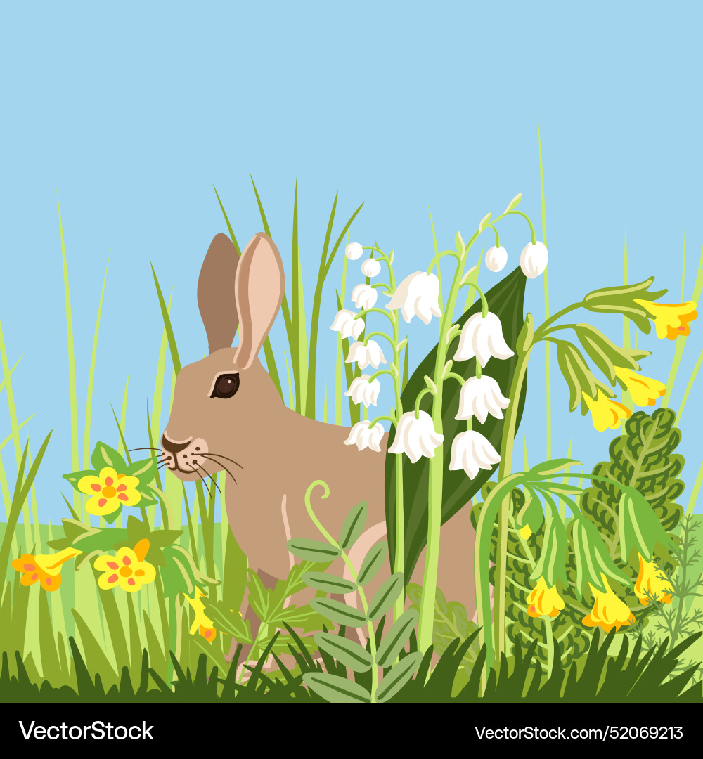 Drawing rabbit and flowers Royalty Free Vector Image
