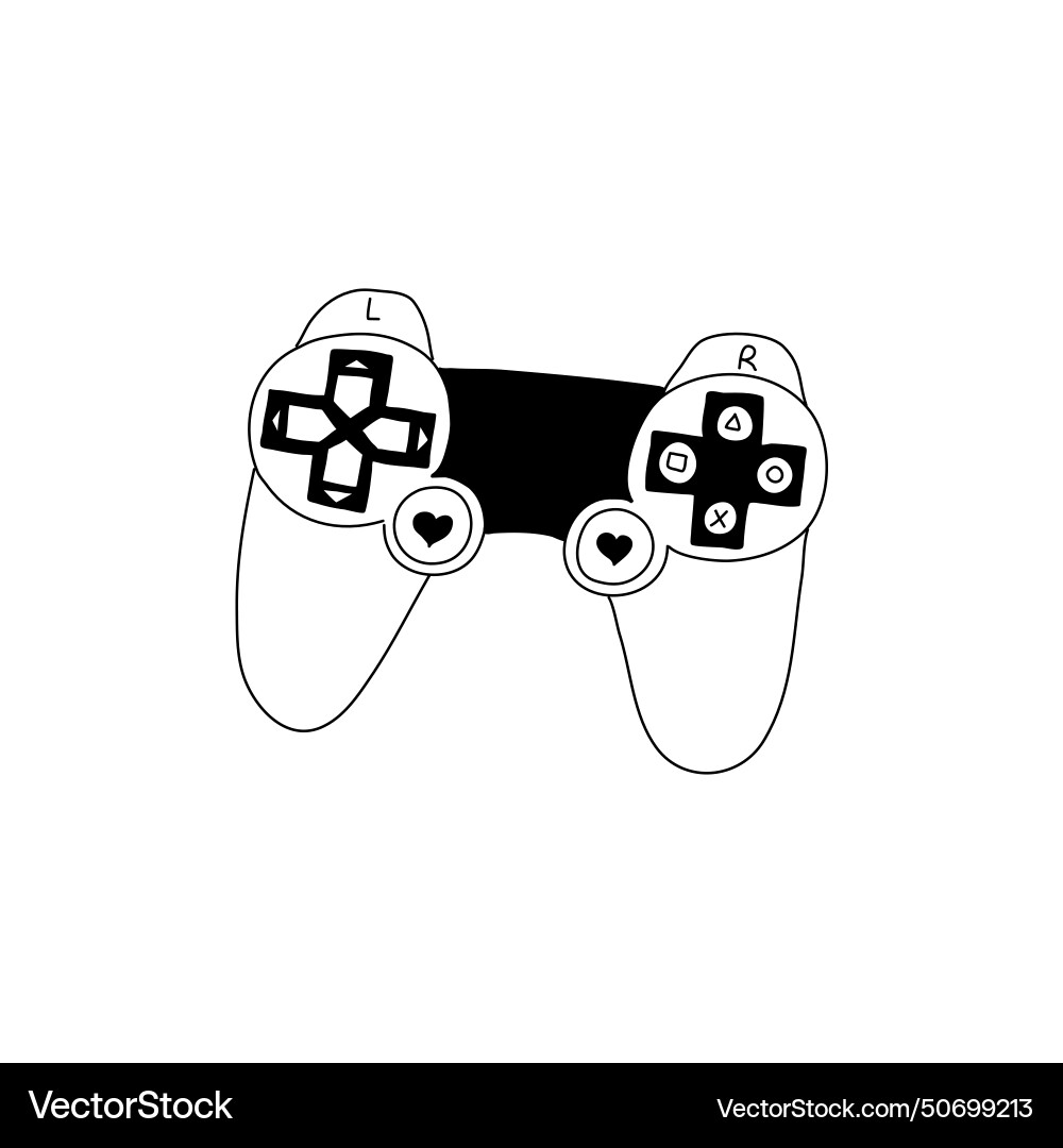 Hand-drawn black and white game controller sketch Vector Image