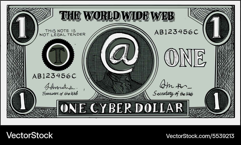 One cyber dollar etching Royalty Free Vector Image