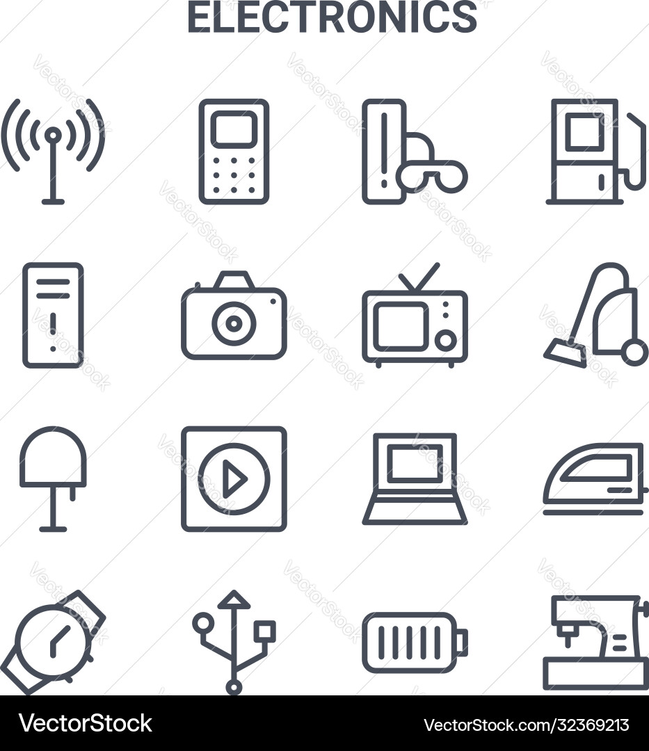Set 16 electronics concept line icons 64x64 Vector Image