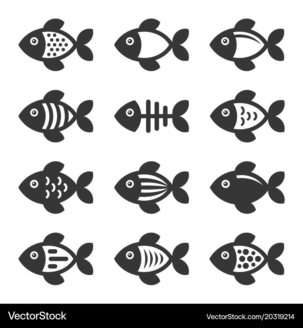 Fish icons set on white background Royalty Free Vector Image