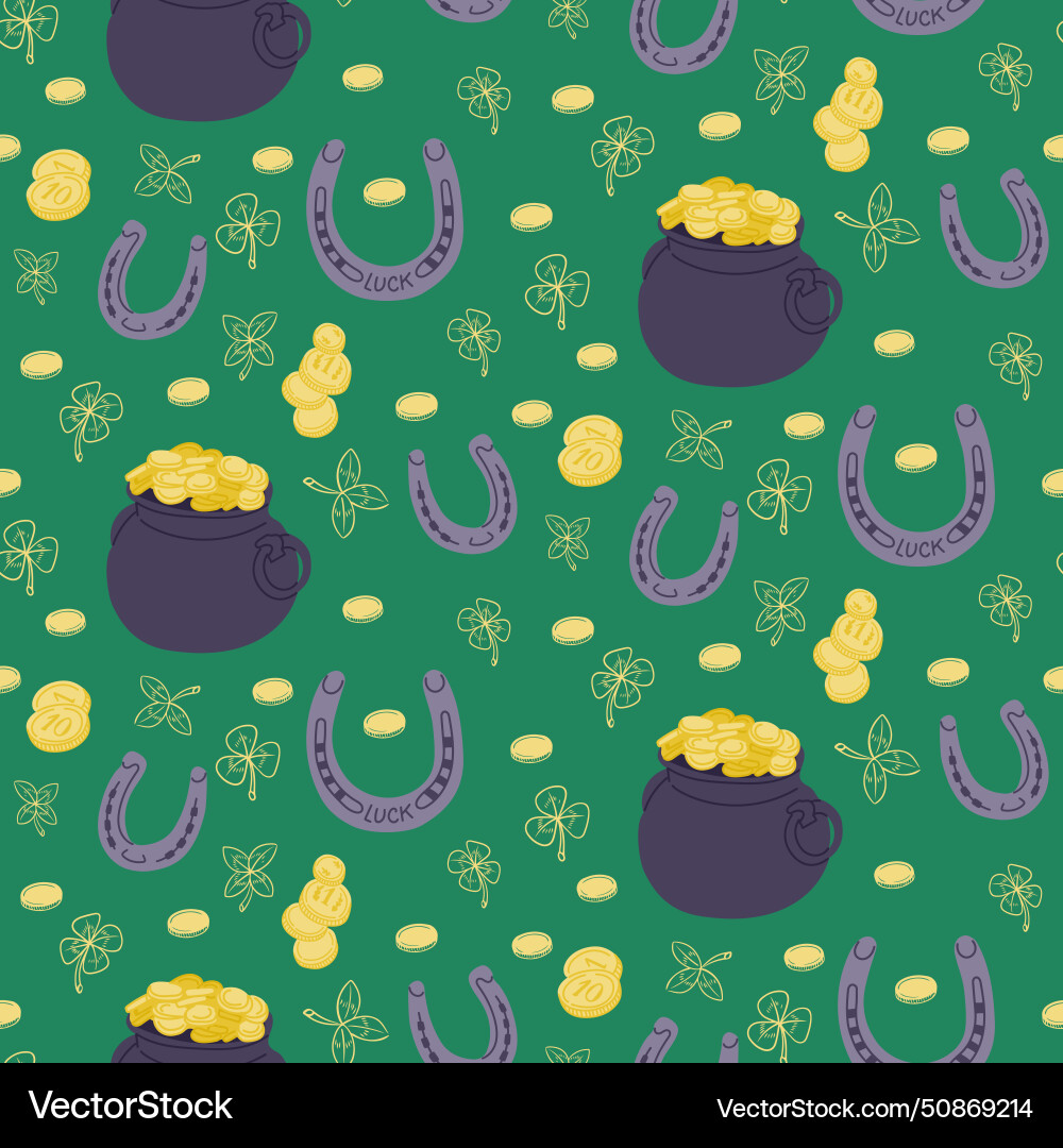 Lucky elements green seamless pattern Royalty Free Vector