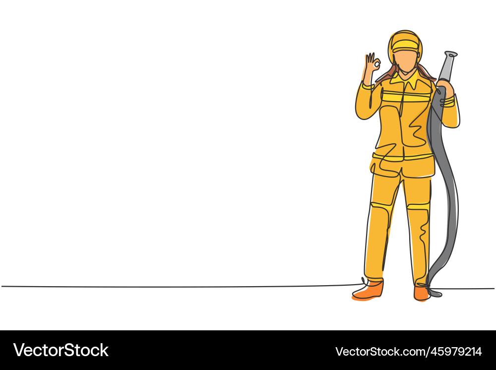 Single one line drawing firefighters stood Vector Image