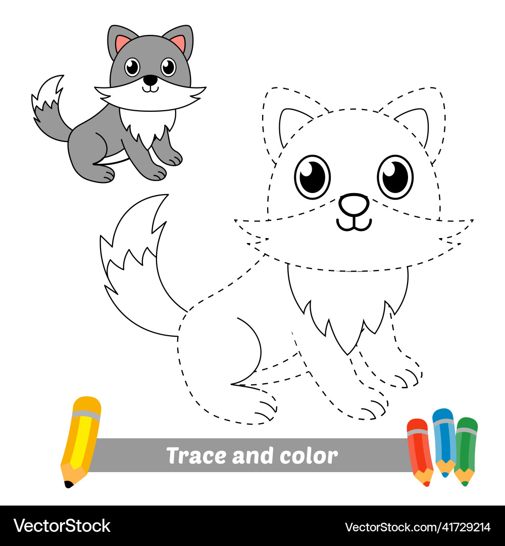Trace and color for kids wolf Royalty Free Vector Image
