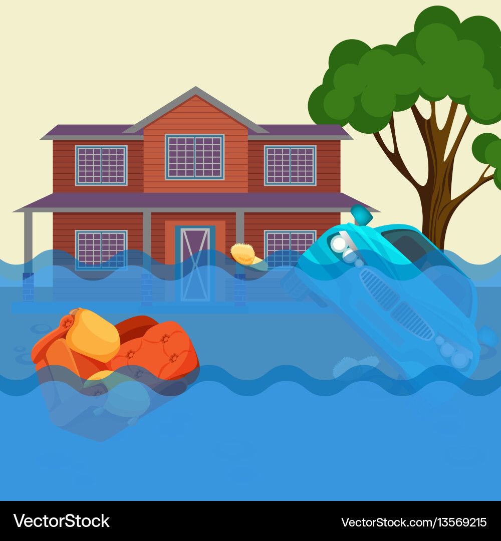 Flood realistic natural disaster Royalty Free Vector Image