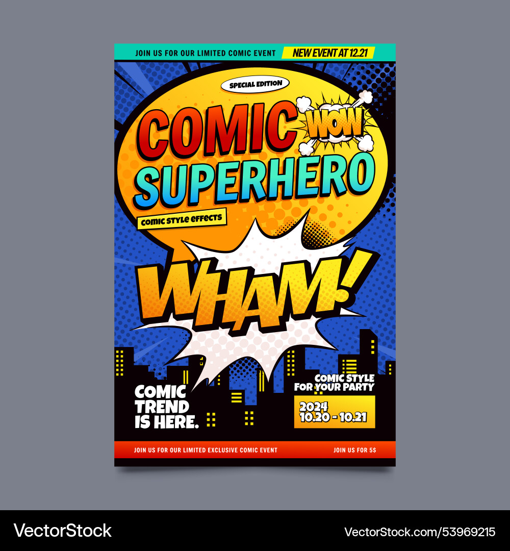 Gradient comic style text poster Royalty Free Vector Image