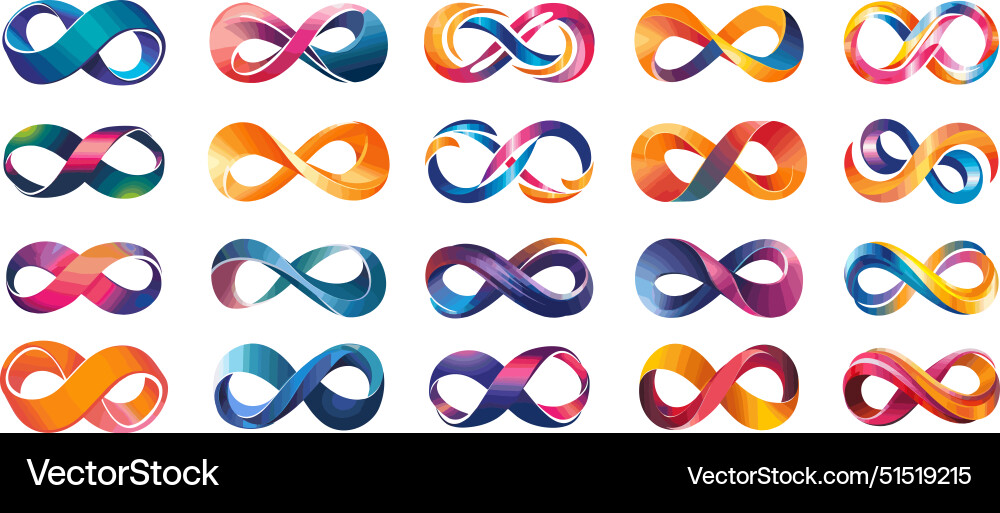 Infinity logo cartoon style set endless Royalty Free Vector