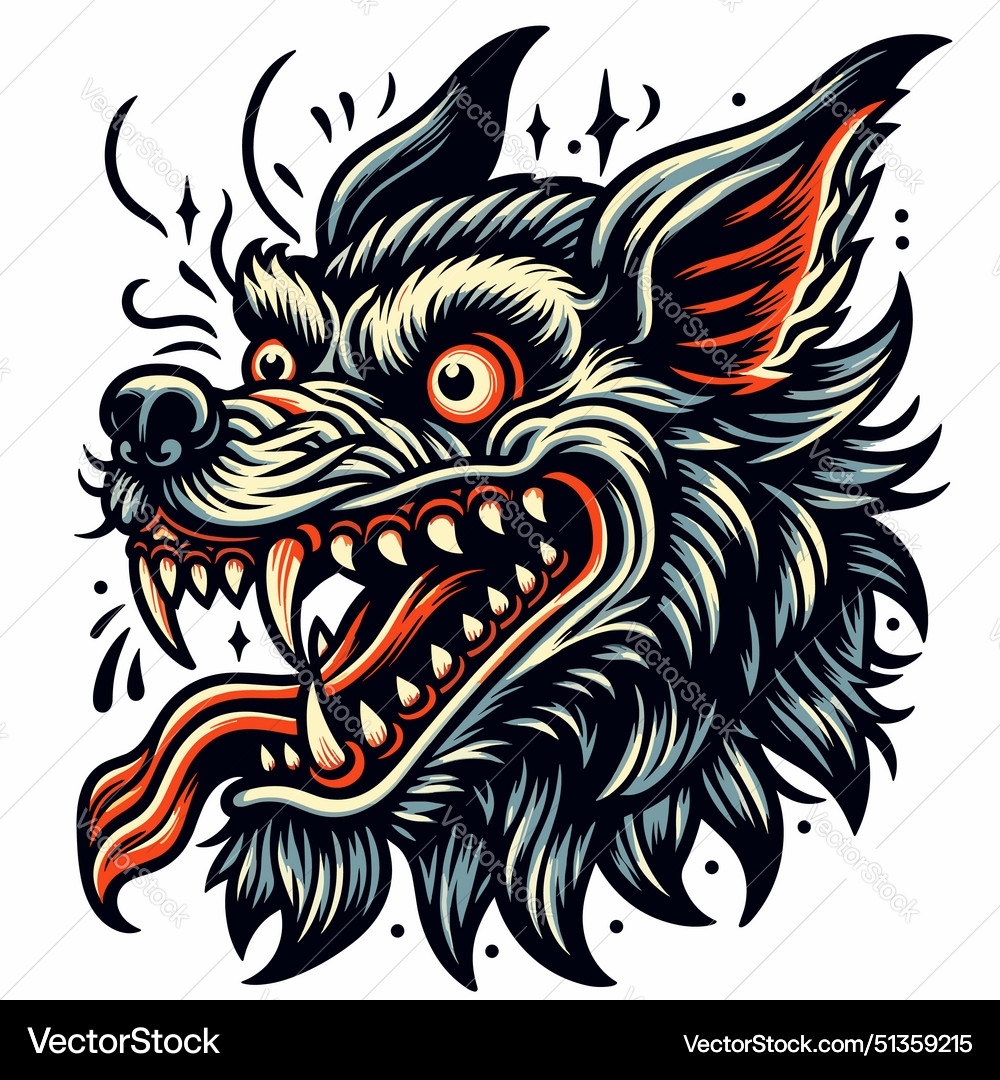 Old school tattoo wolf design Royalty Free Vector Image