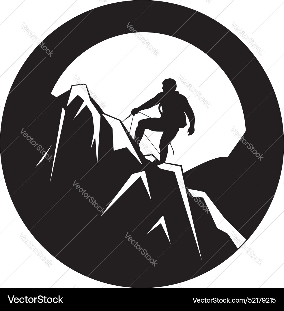 Triumph over heights man climbing mountain icon Vector Image
