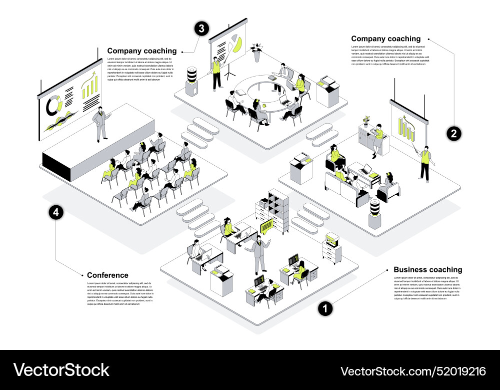 Business training 3d isometric concept in outline Vector Image