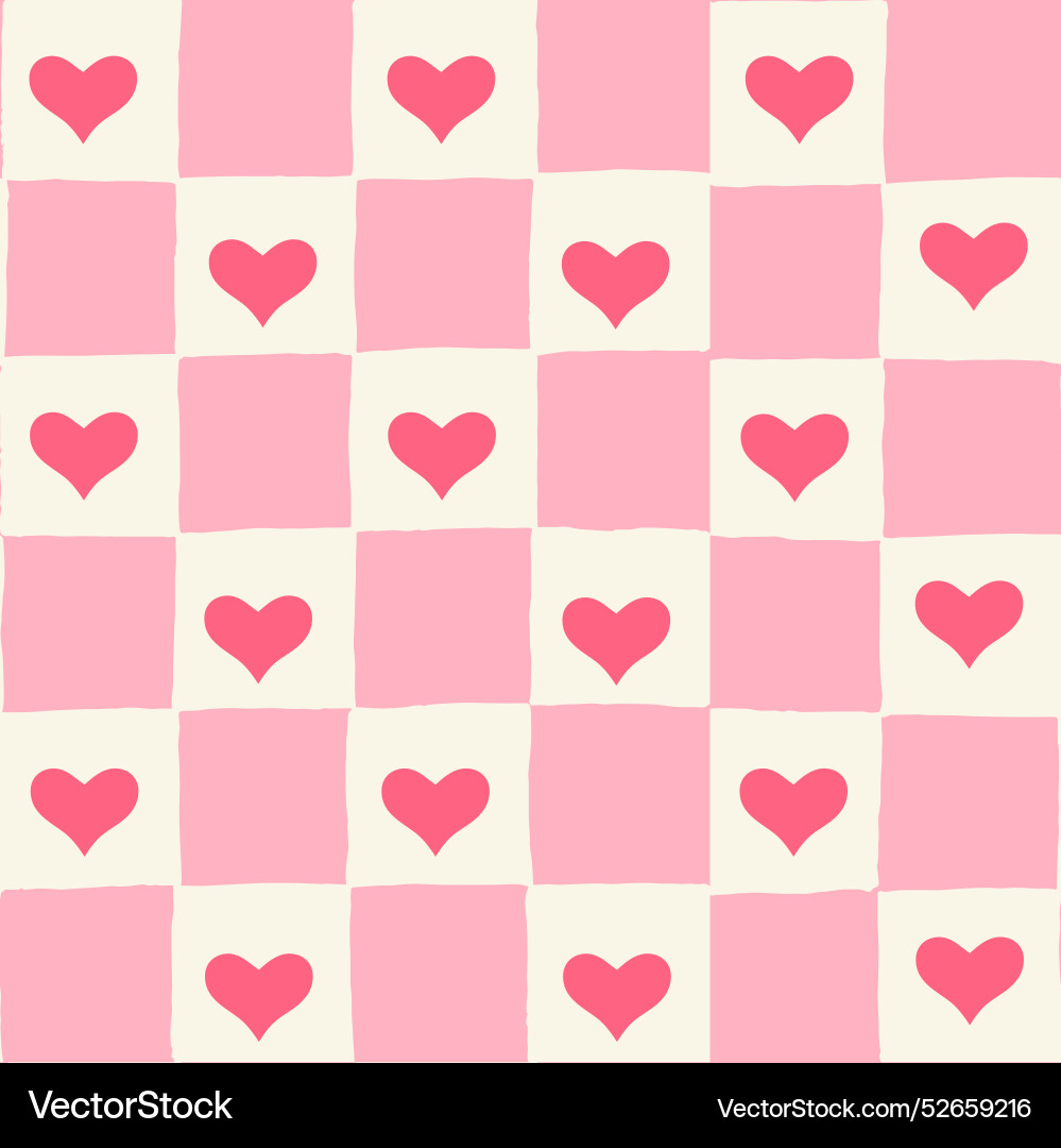 Hand drawn pink checker pattern with hearts Vector Image