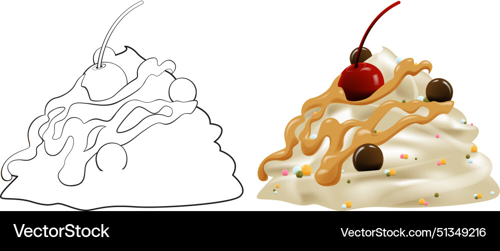 Ice cream with toppings and cherry Royalty Free Vector Image