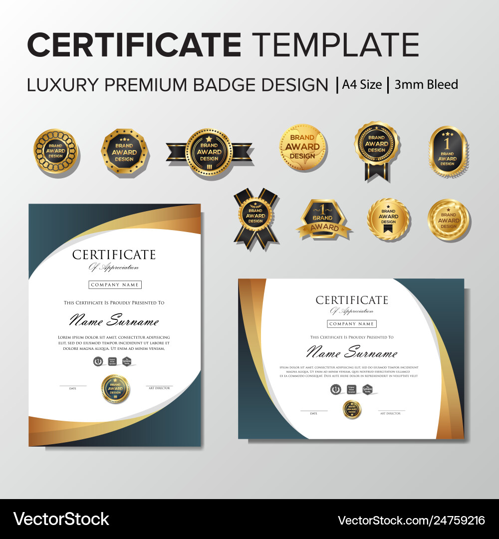 Professional certificate design with badge Vector Image