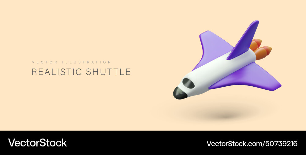 Realistic shuttle in flight spaceship with engine Vector Image