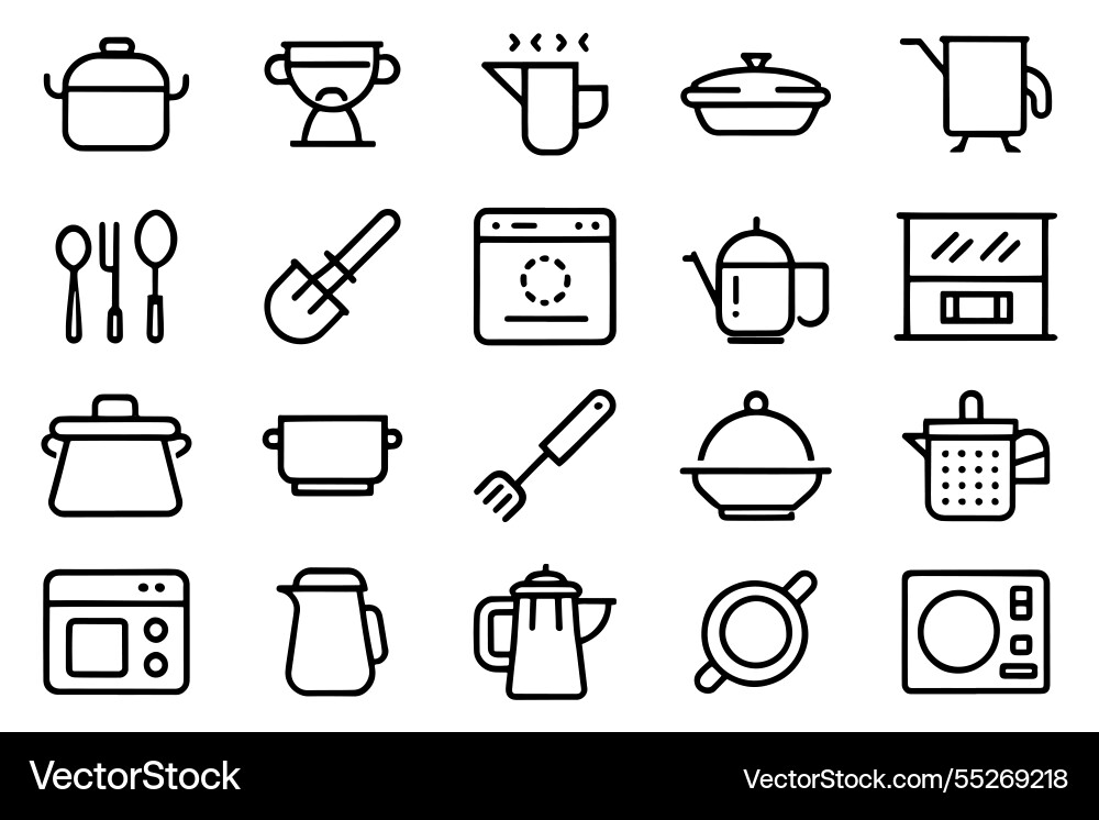Cookware and tableware related editable stroke Vector Image