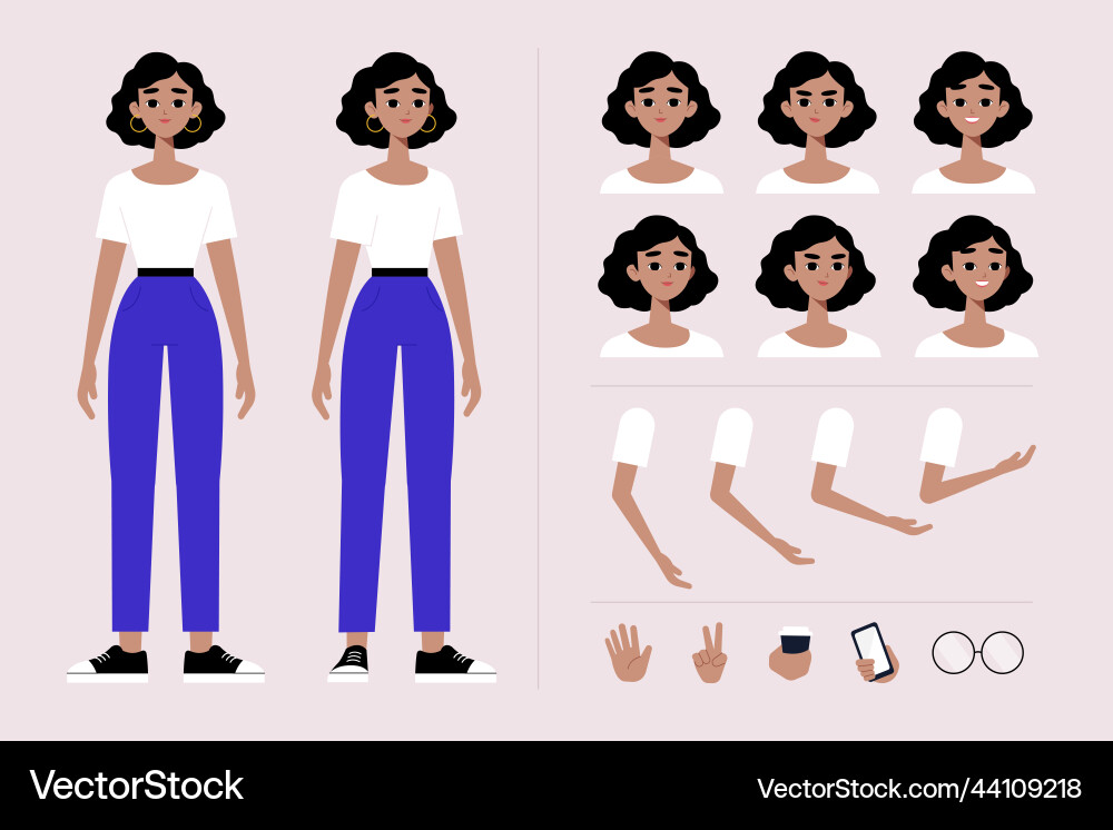 Female character poses for animation Royalty Free Vector