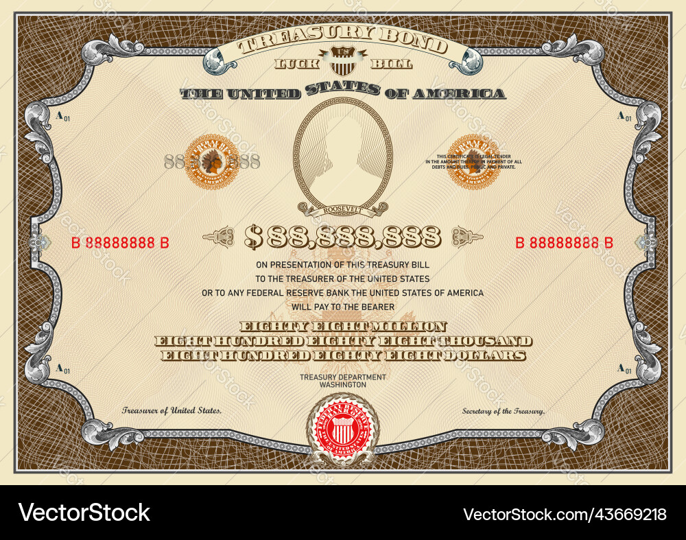Fictional 88 888 us dollar treasury good luck Vector Image