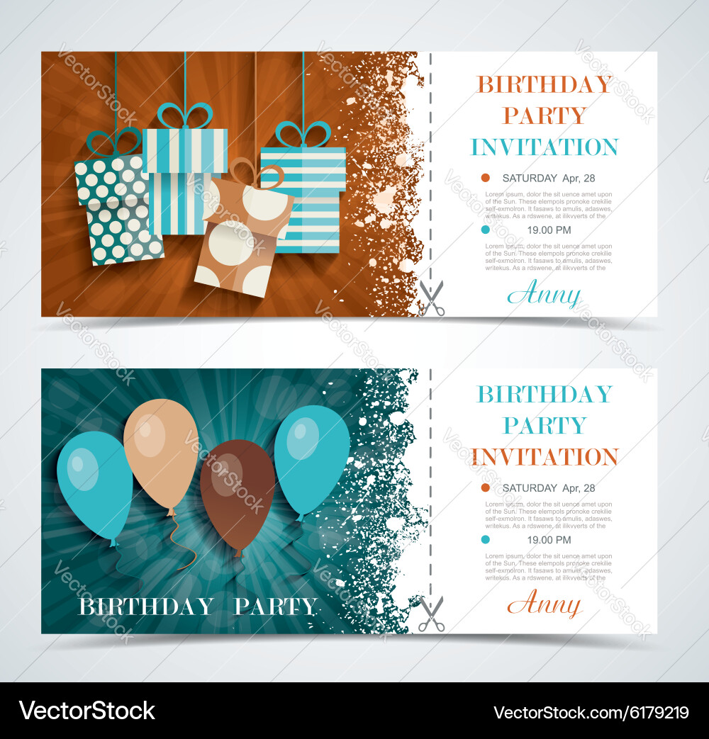 Complimentary ticket to a party on birthday Vector Image