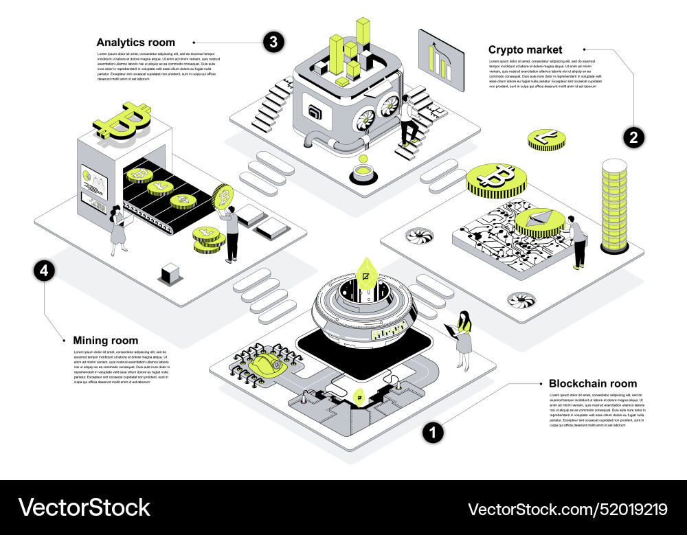 Cryptocurrency market 3d isometric concept Vector Image