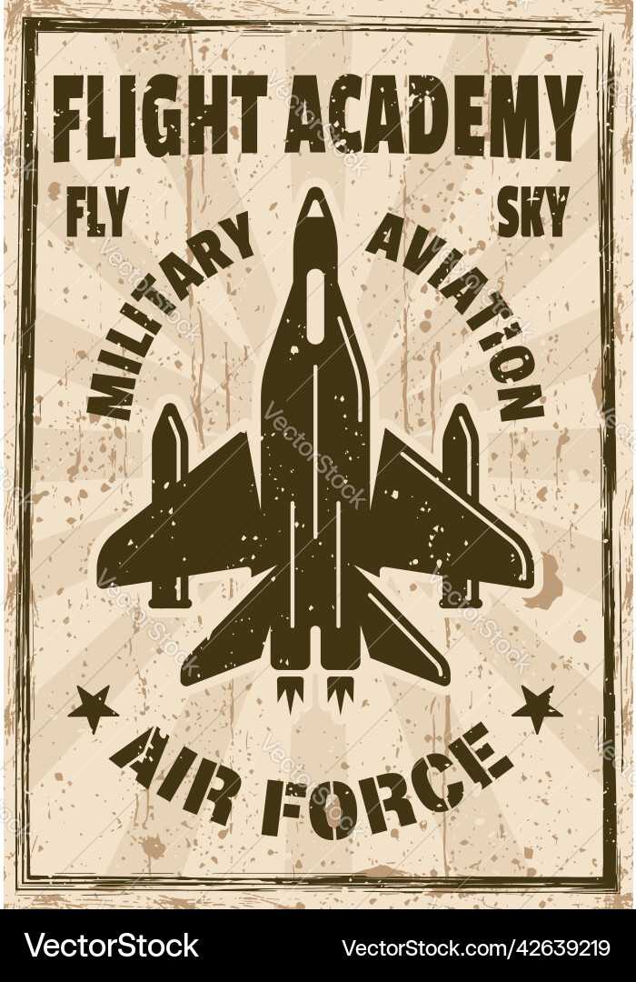 Flight academy poster with fighter aircraft Vector Image