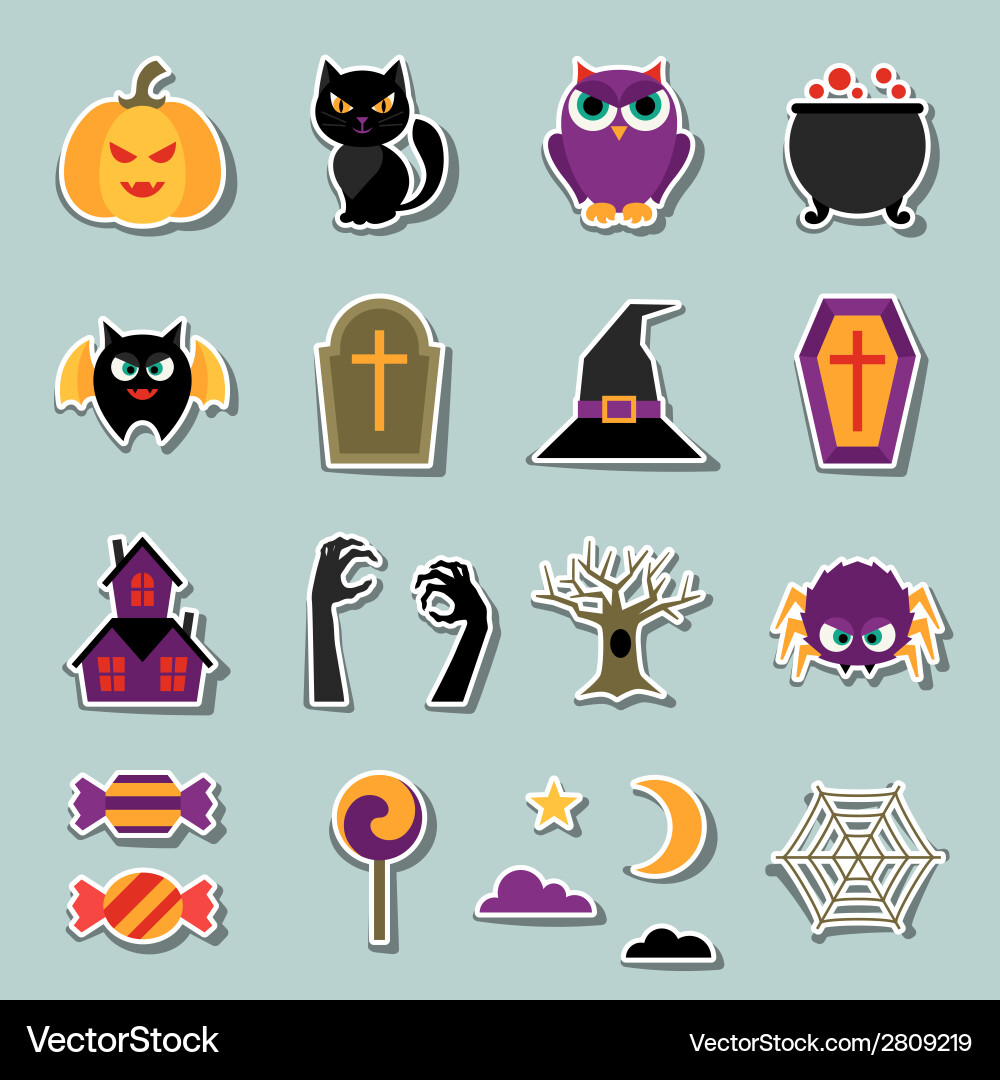 Happy halloween sticker set in flat design style Vector Image