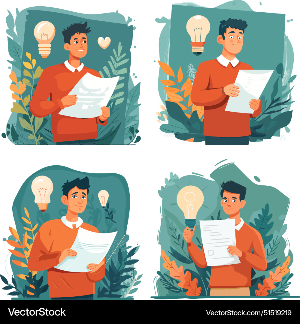 Intellectual property cartoon scenes set Vector Image