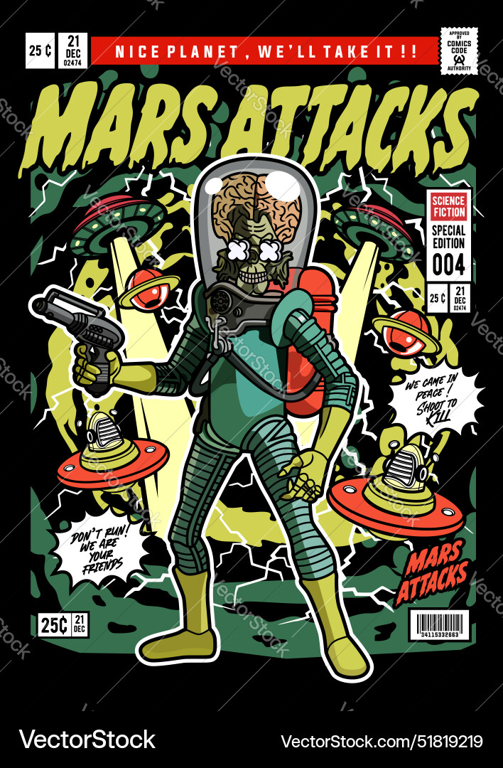 Pop art mars attacks Royalty Free Vector Image