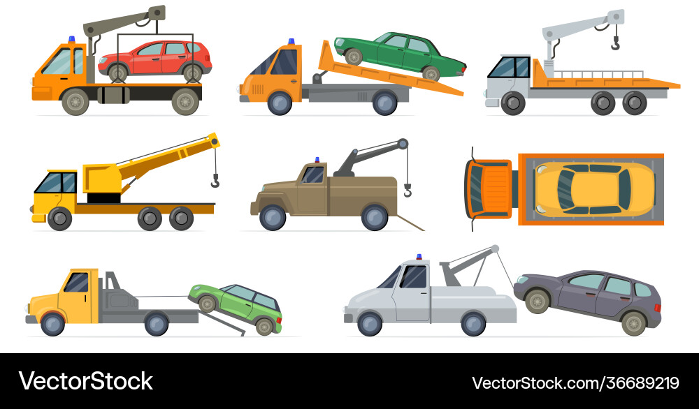 Tow truck set Royalty Free Vector Image - VectorStock