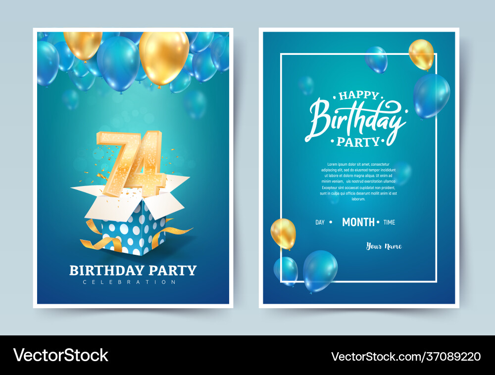 74th years birthday invitation double card Vector Image