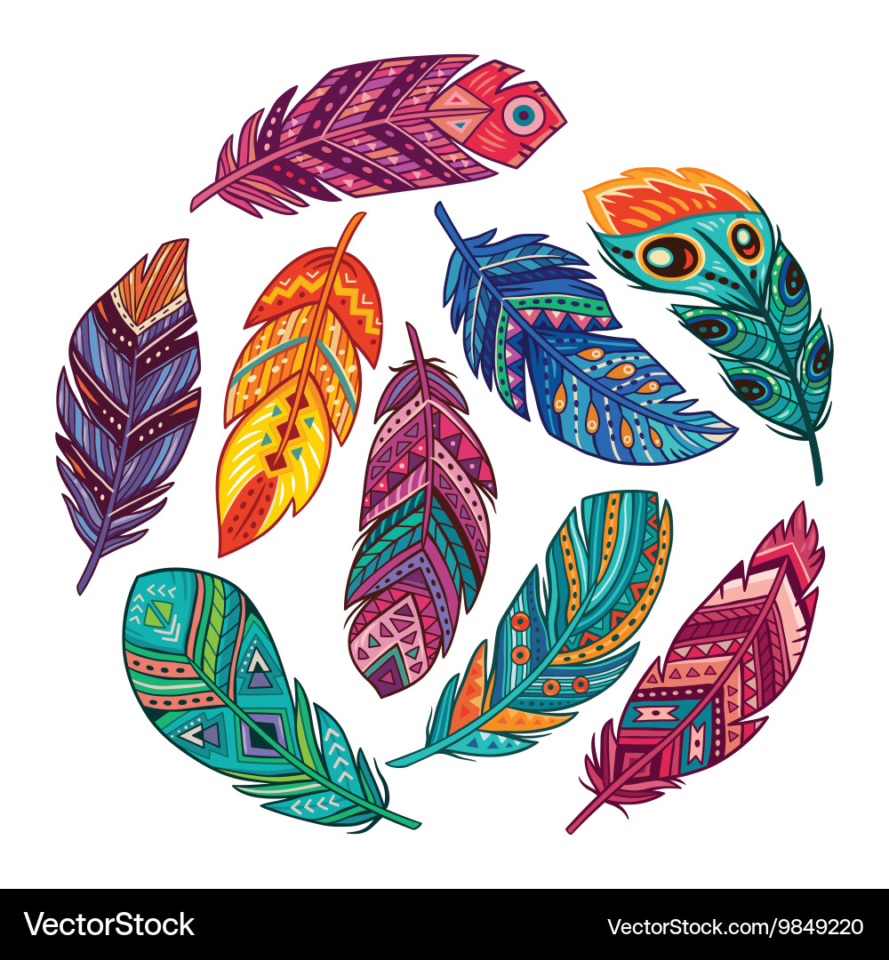 Boho Feather Pattern - Tribal & Floral Vector Image