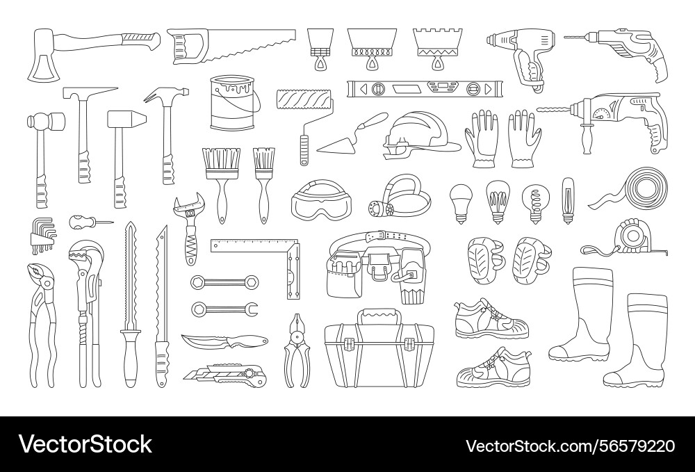Building tools construction equipment cartoon Vector Image