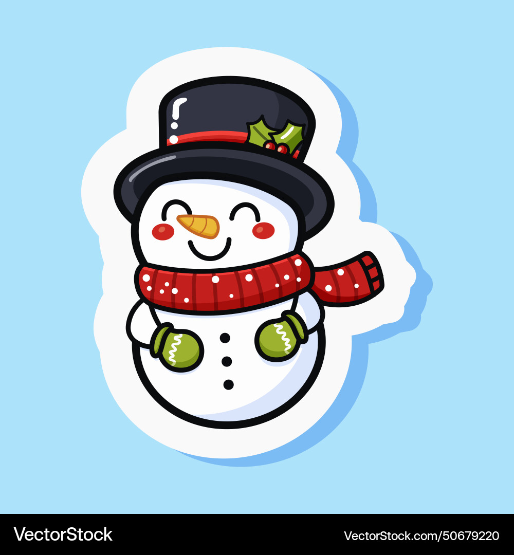 Cute cartoon snowman sticker with old fashioned Vector Image