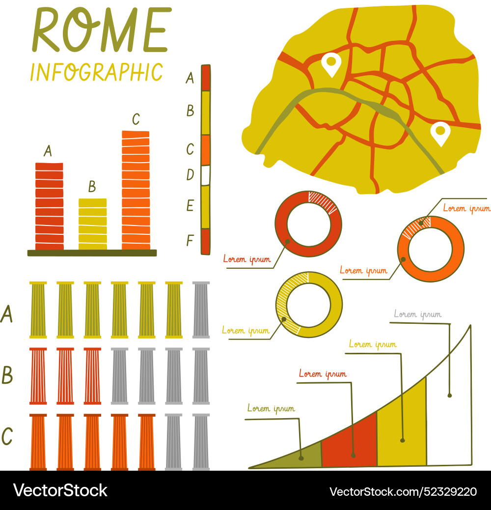 Hand drawn rome map infographics Royalty Free Vector Image