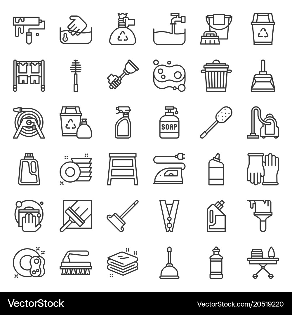Housekeeping equipment related icon set Royalty Free Vector