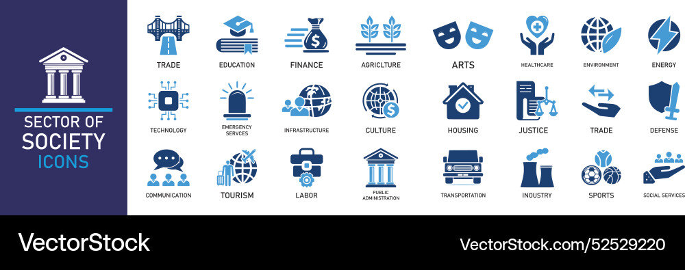 Society Icon Set - Diverse Sectors Royalty Free Vector Image