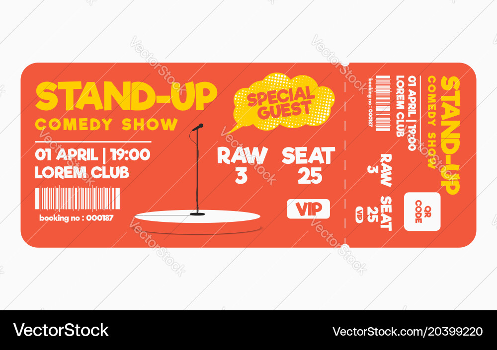 Stand up comedy show ticket isolated on white Vector Image