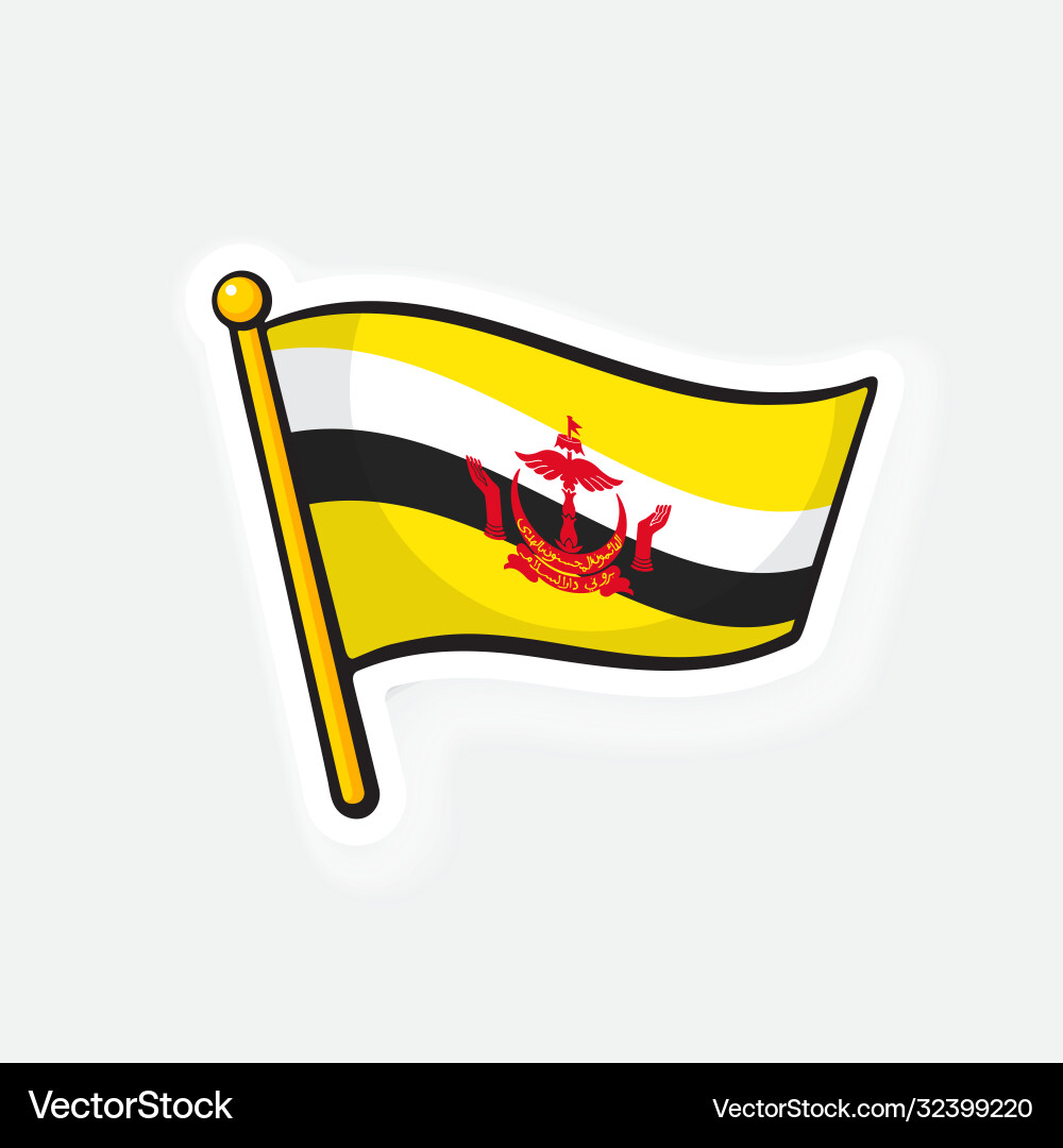Sticker flag brunei on flagstaff Royalty Free Vector Image