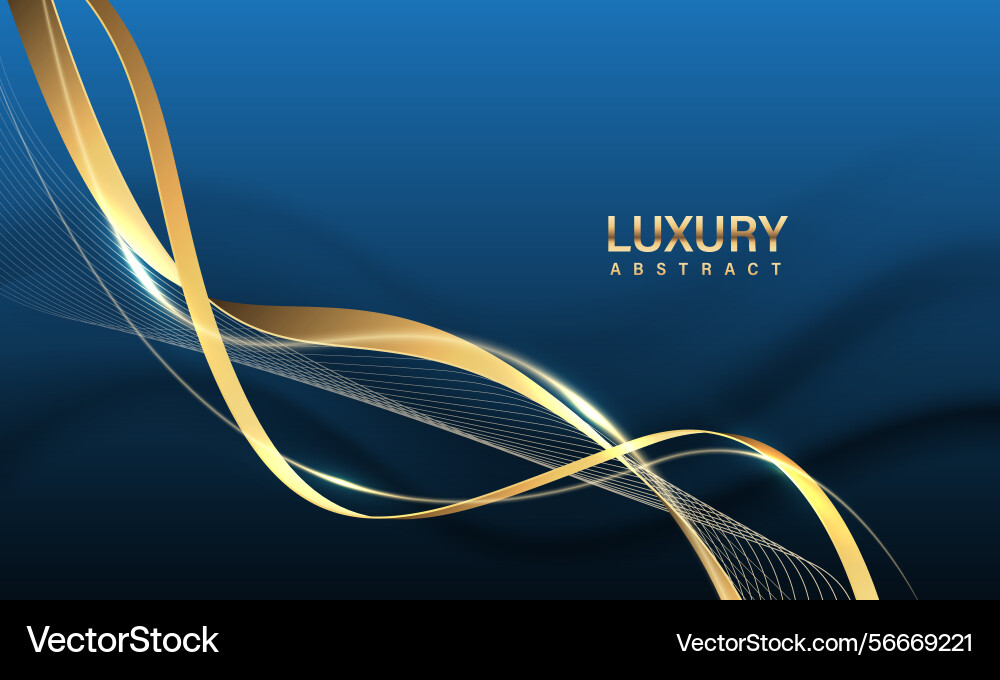 Abstract gold black ribbon curve overlap on blue Vector Image