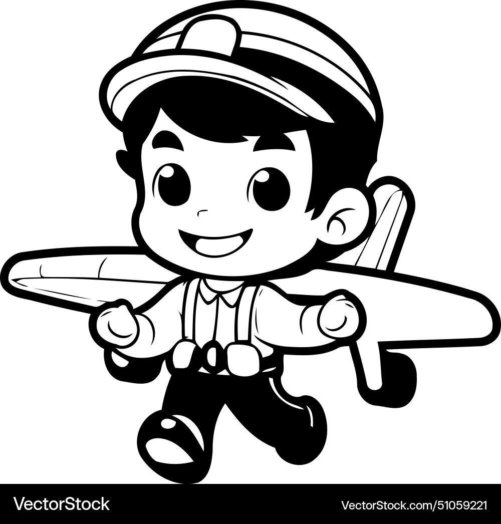 Aviator boy flying plane cartoon mascot character Vector Image
